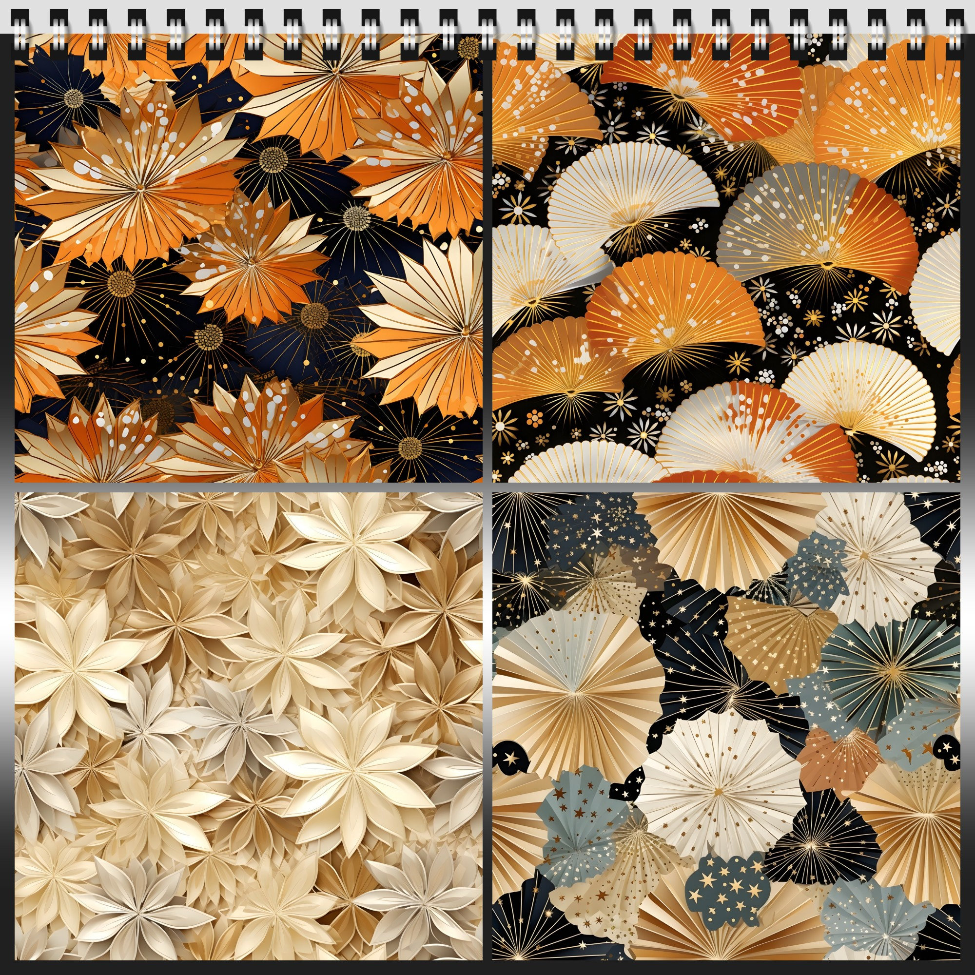 Chiyogami Pattern Gold and Orange, 12 Different Images, Digital Washi ...