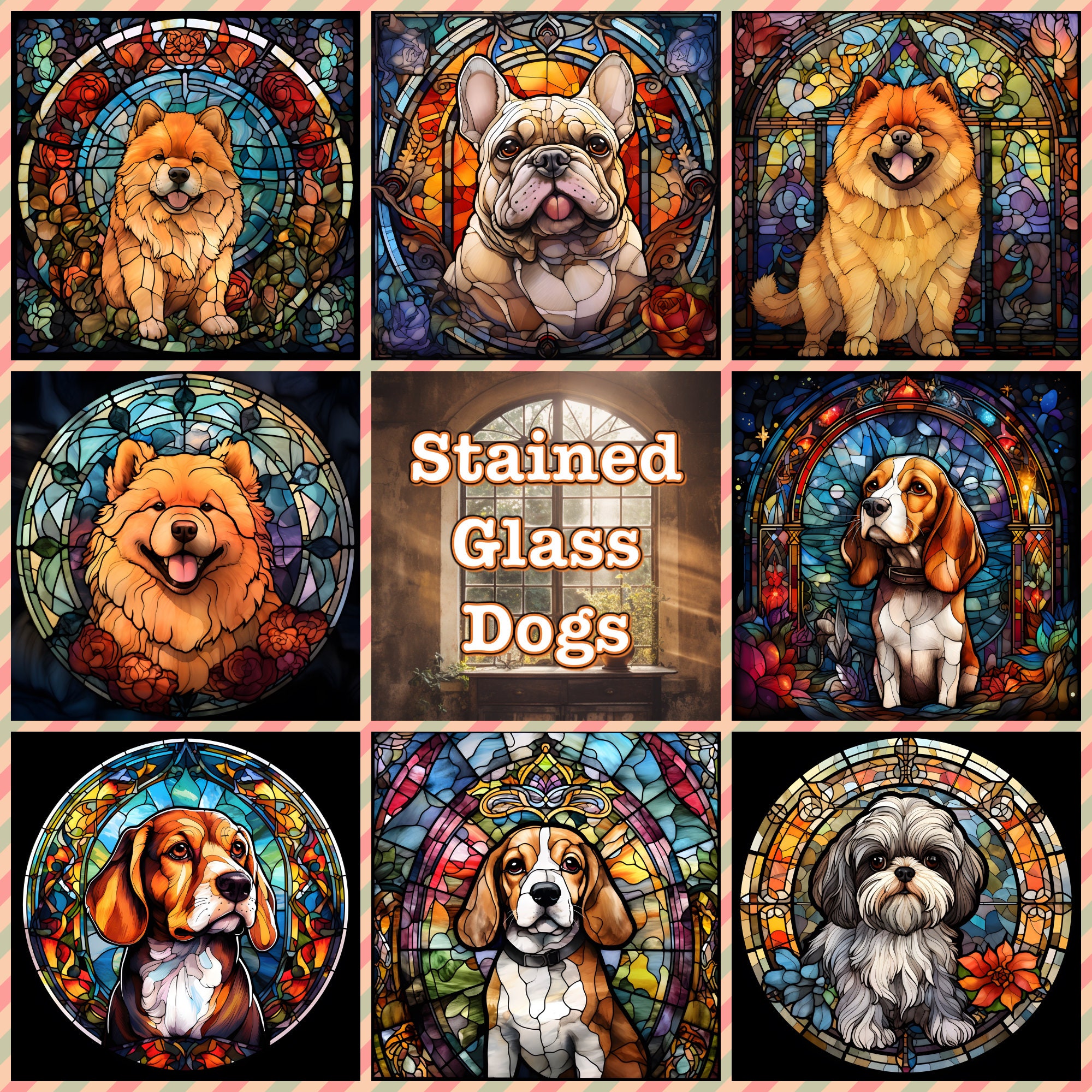 Stained Glass Dogs Clipart Design in JPG Format. 38 Unique Designs ...