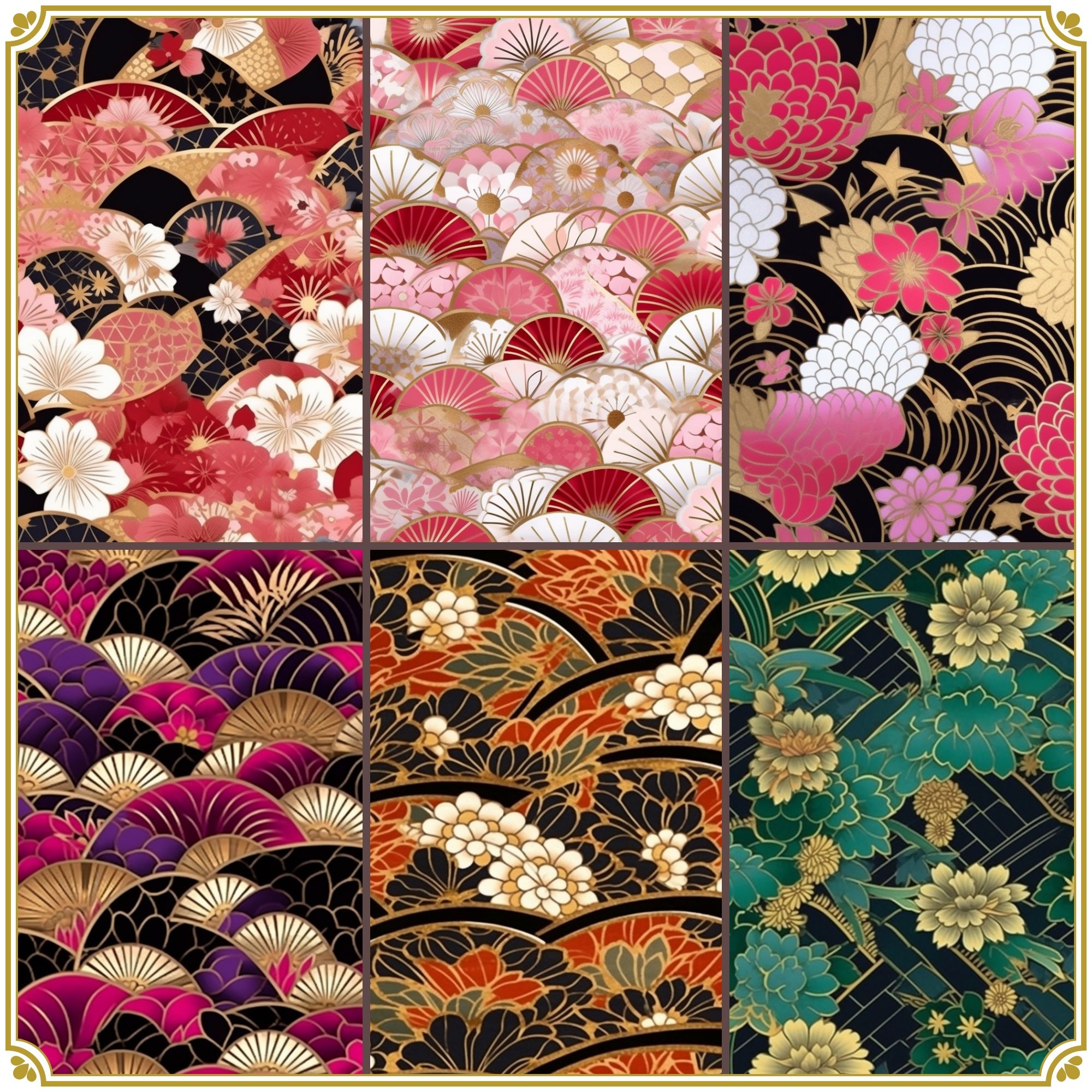 Seamless Digital Chiyogami Patterns Traditional Japanese Washi Paper ...