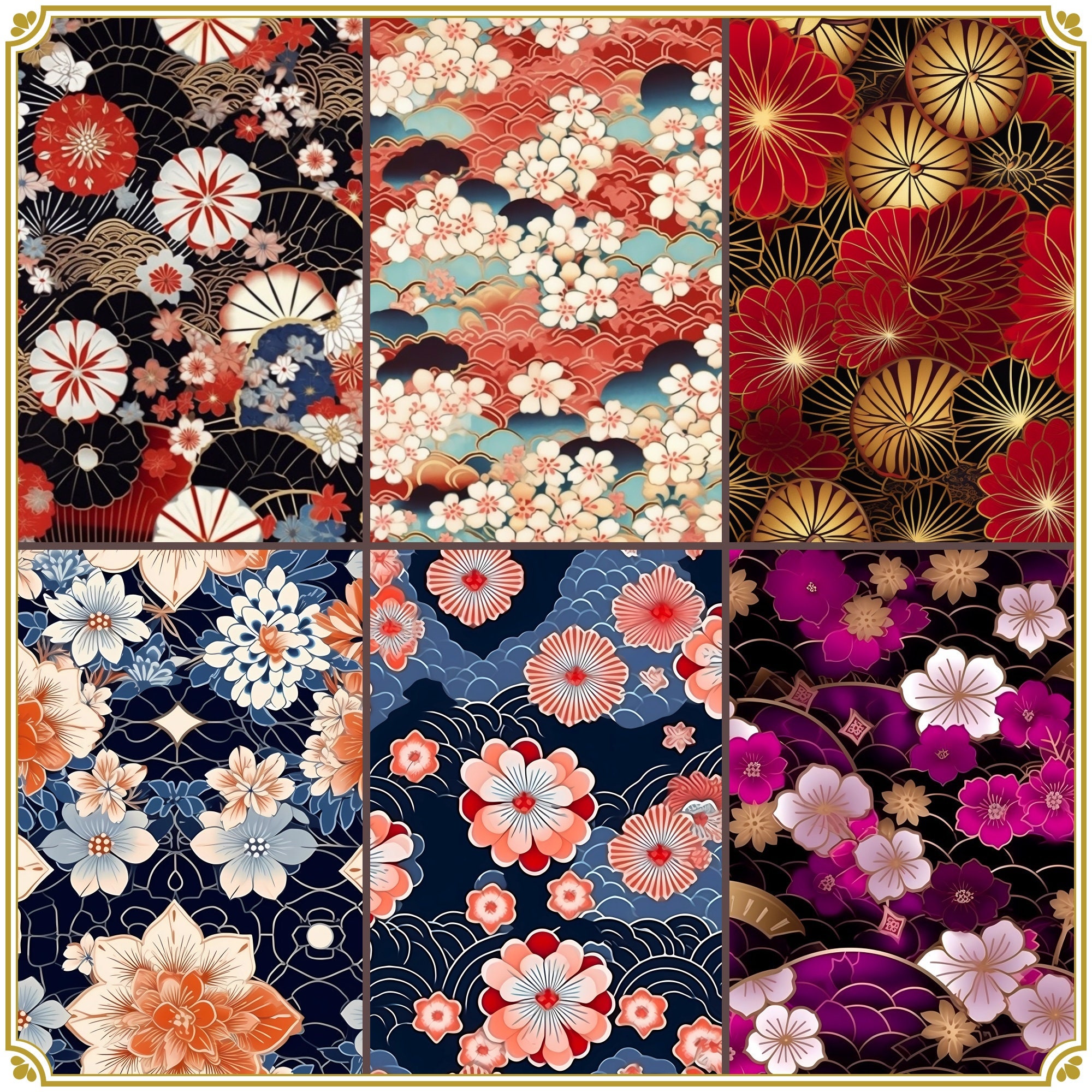 Seamless Digital Chiyogami Patterns Traditional Japanese Washi Paper ...