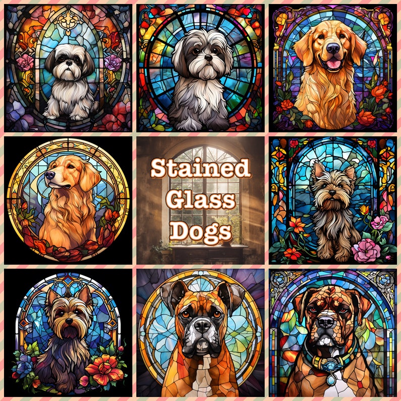 Stained Glass Dogs Clipart Design in JPG Format. 38 Unique Designs ...