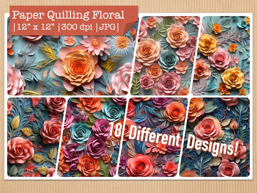 18 Paper Quilling Floral Background, Seamless Pattern, Instant Download ...