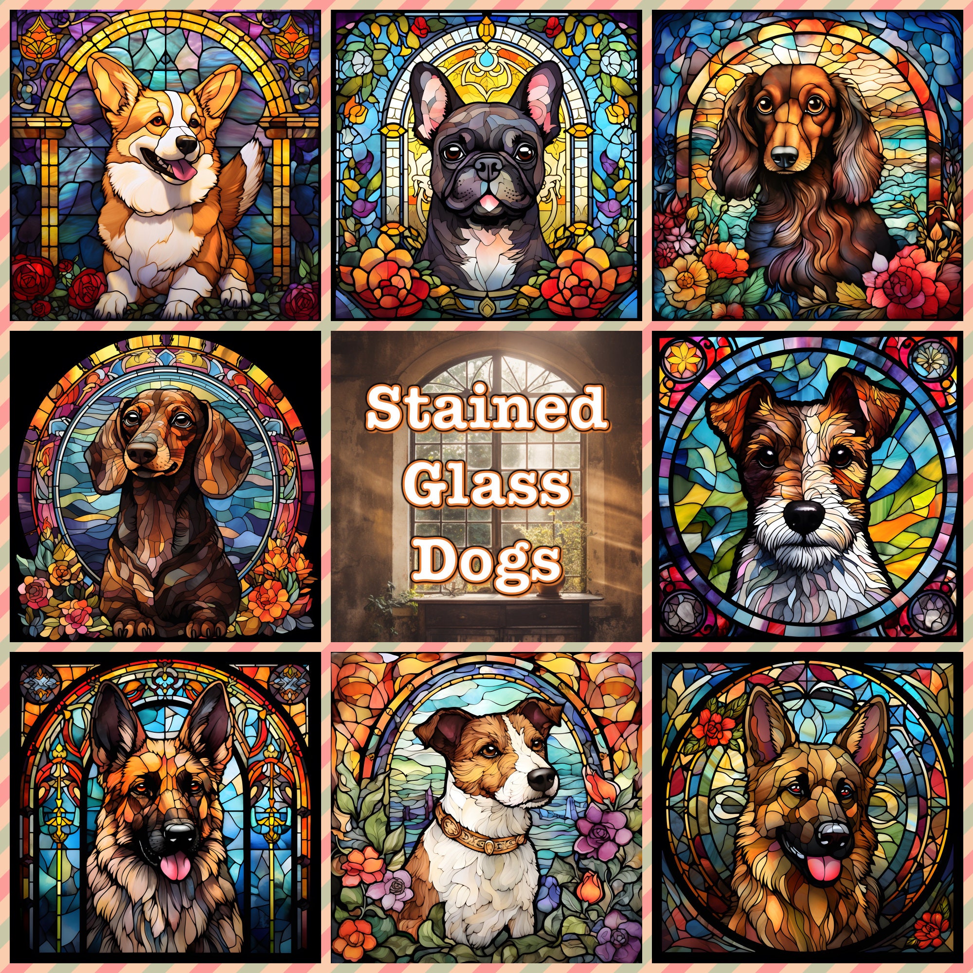Stained Glass Dogs Clipart Design in JPG Format. 38 Unique Designs ...