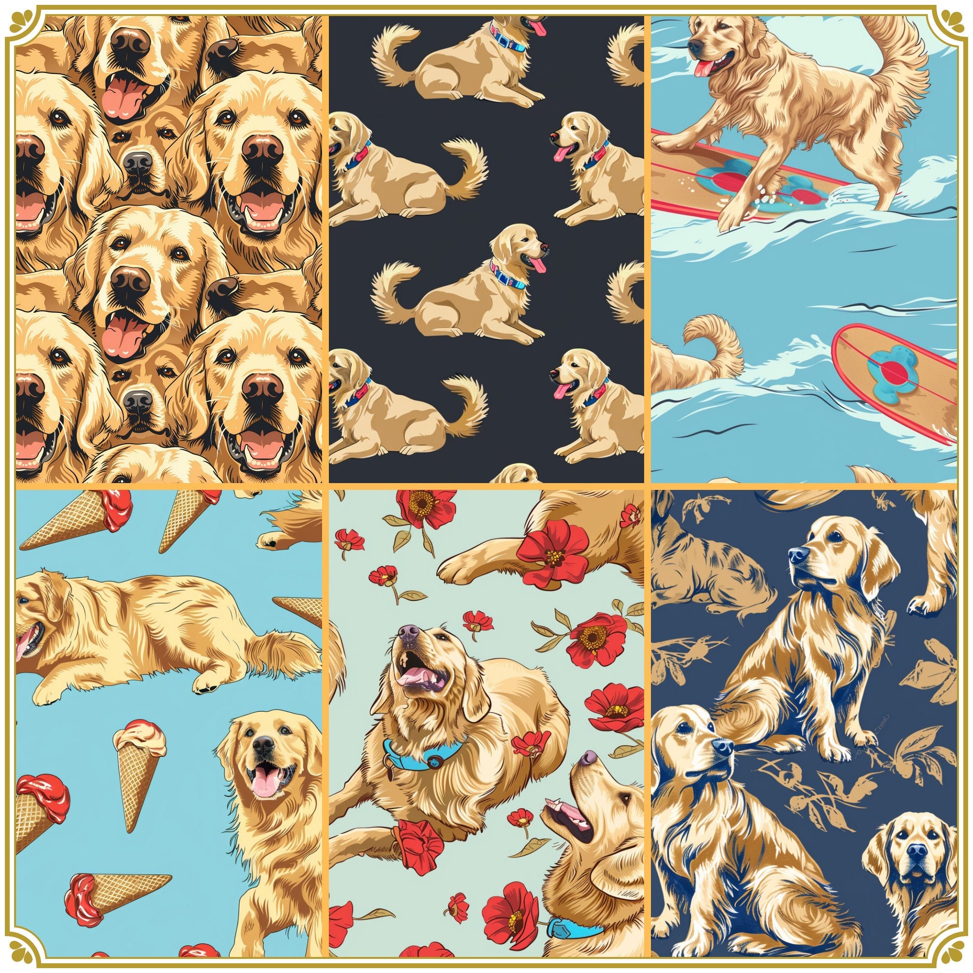 Golden Retriever Digital Pattern for Dog Lovers Golden Retriever Design ...