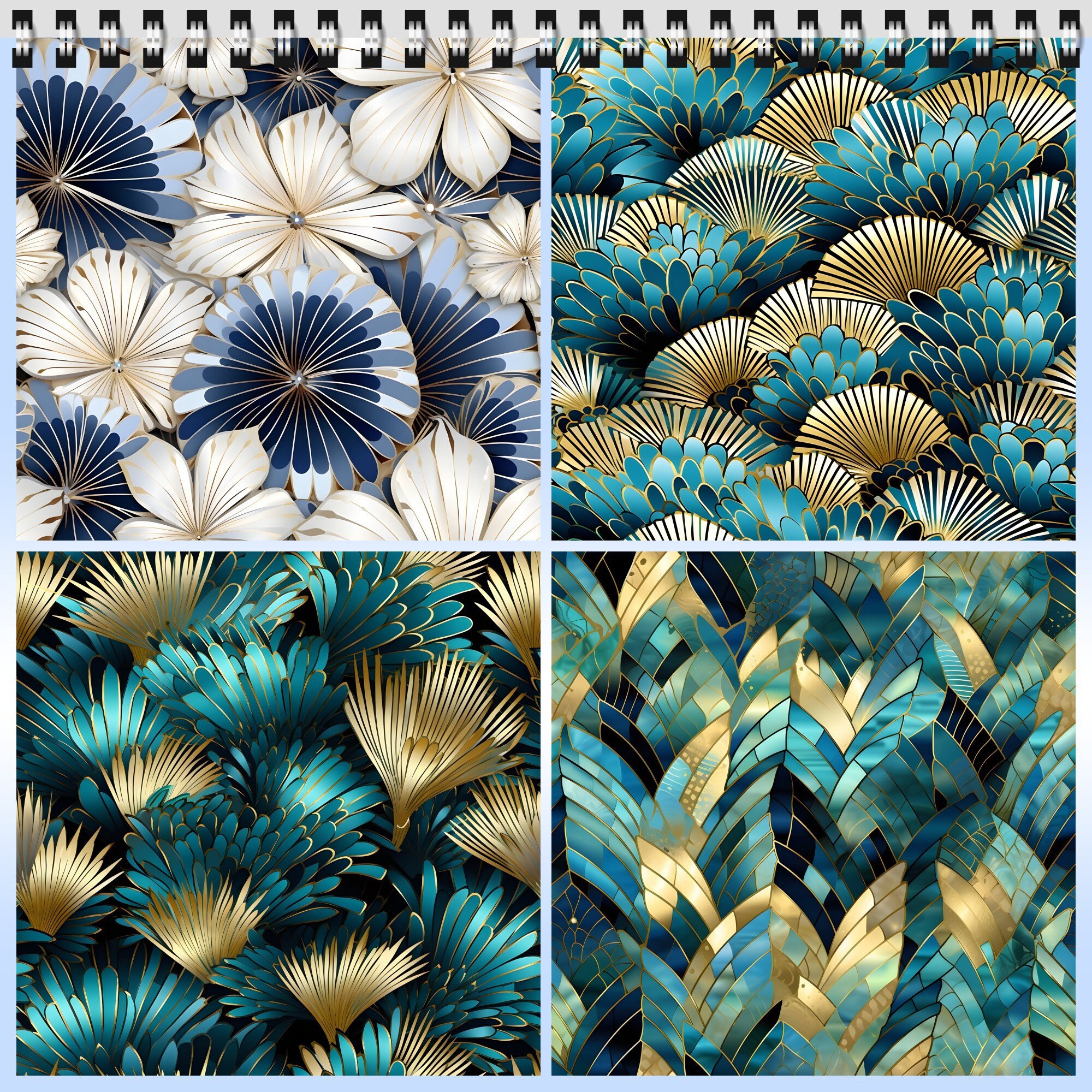 Chiyogami Pattern Green and Blue, 12 Different Images, Digital Washi ...