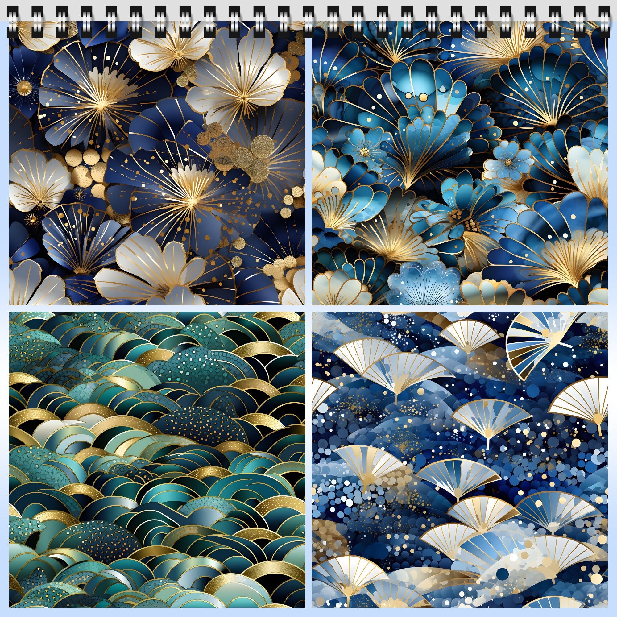 Chiyogami Pattern - Green and Blue, 12 Different Images, Digital Washi ...