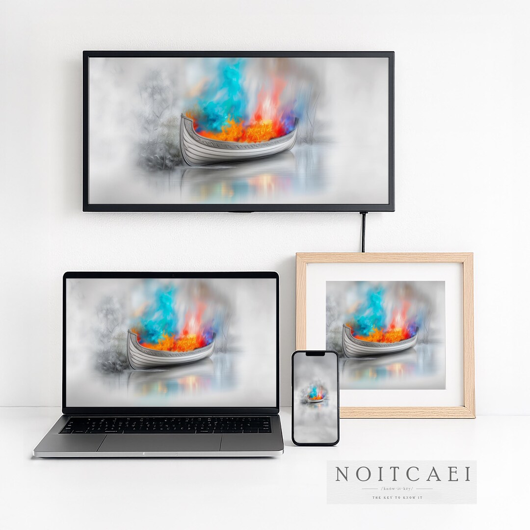 Flame Canoe Art Print, Fantasy Fire, TV & Phone Screen Art (digital ...