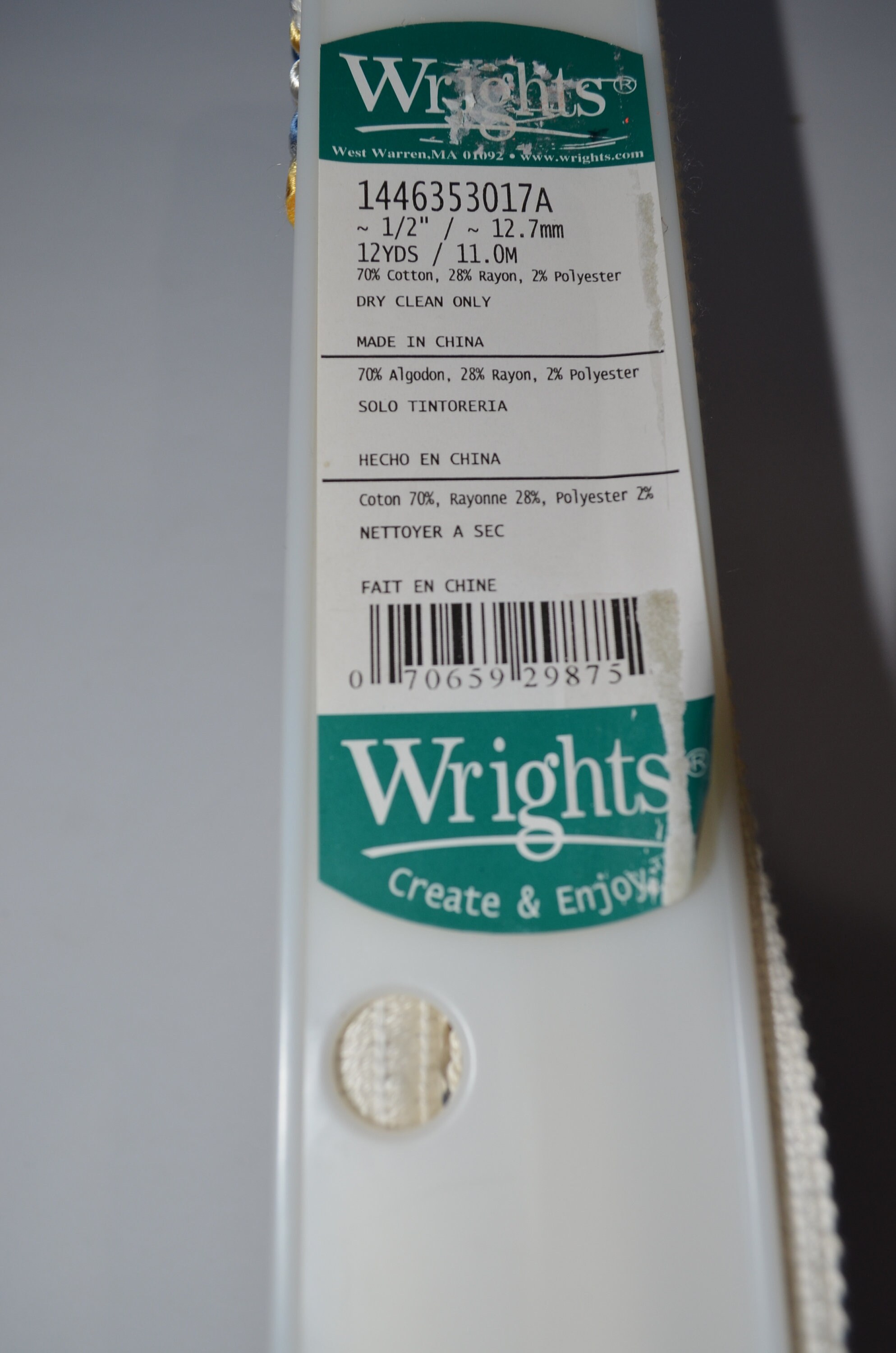 Wright's Lip Cord Trim in Classic Blue, White, and Yellow, 16 Yards NEW ...