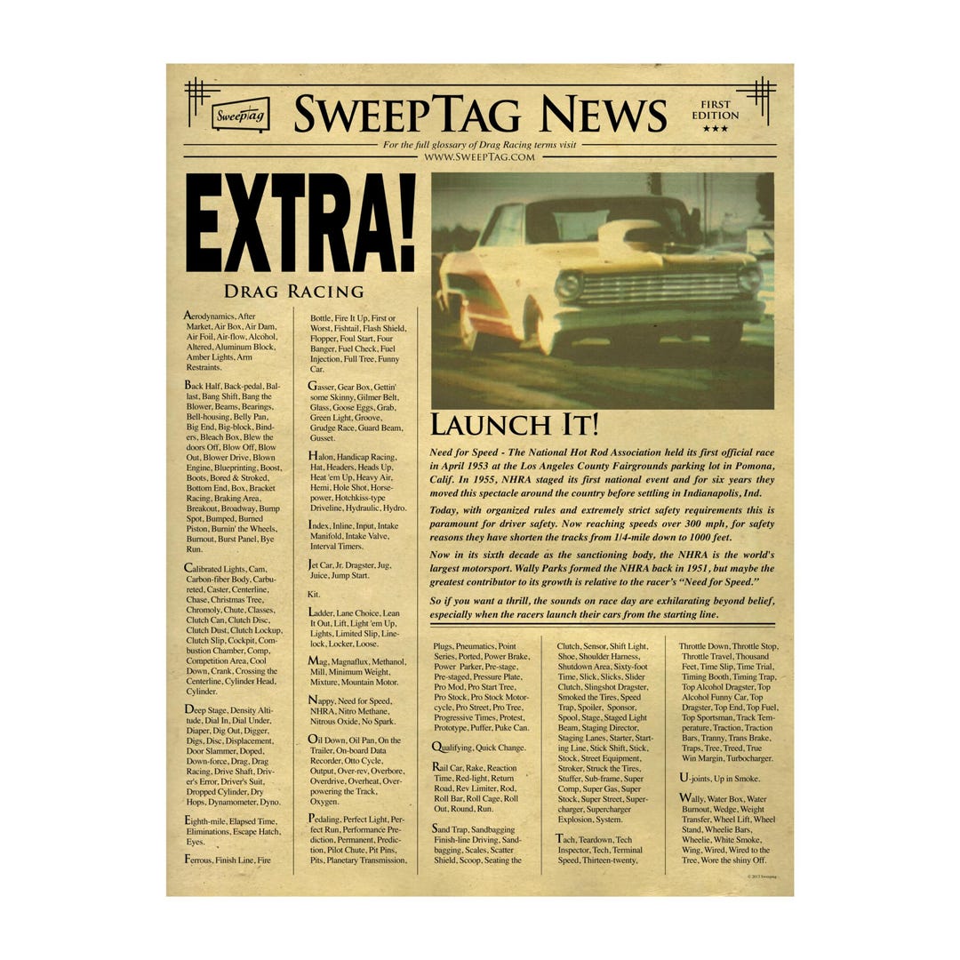 Drag Racing Art Print - Memorabilia Poster - Sports Dictionary - Etsy