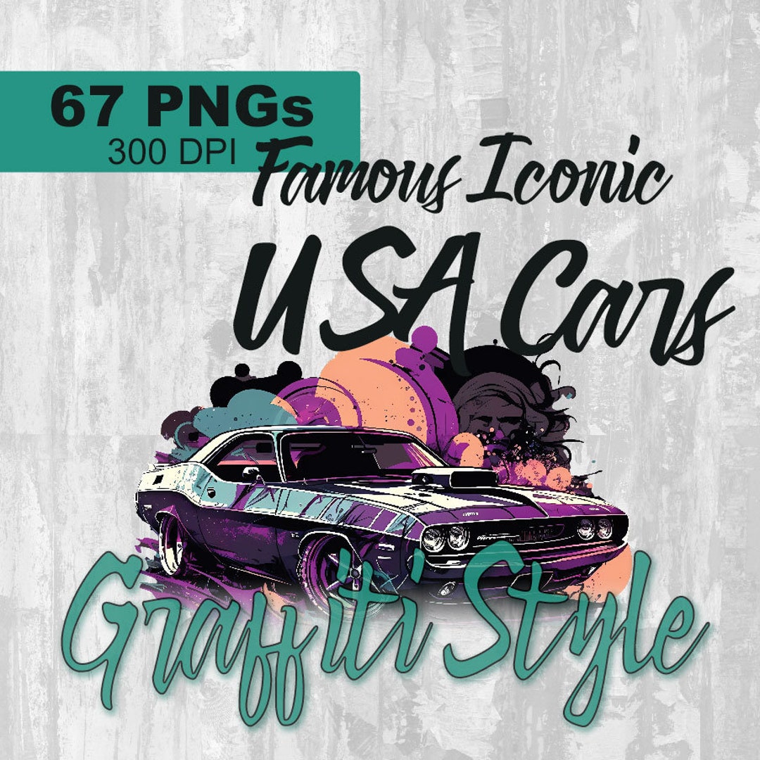 Famous Iconic USA Cars - Graffiti Style - Digital Download, Wall Art ...