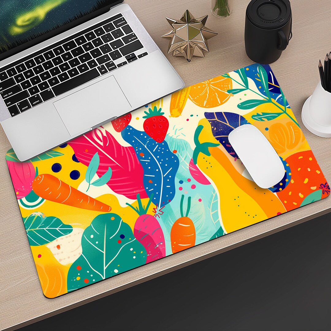 Extra Large Mouse Pad Colorful Cartoon Fruits Leaves Computer Pad ...