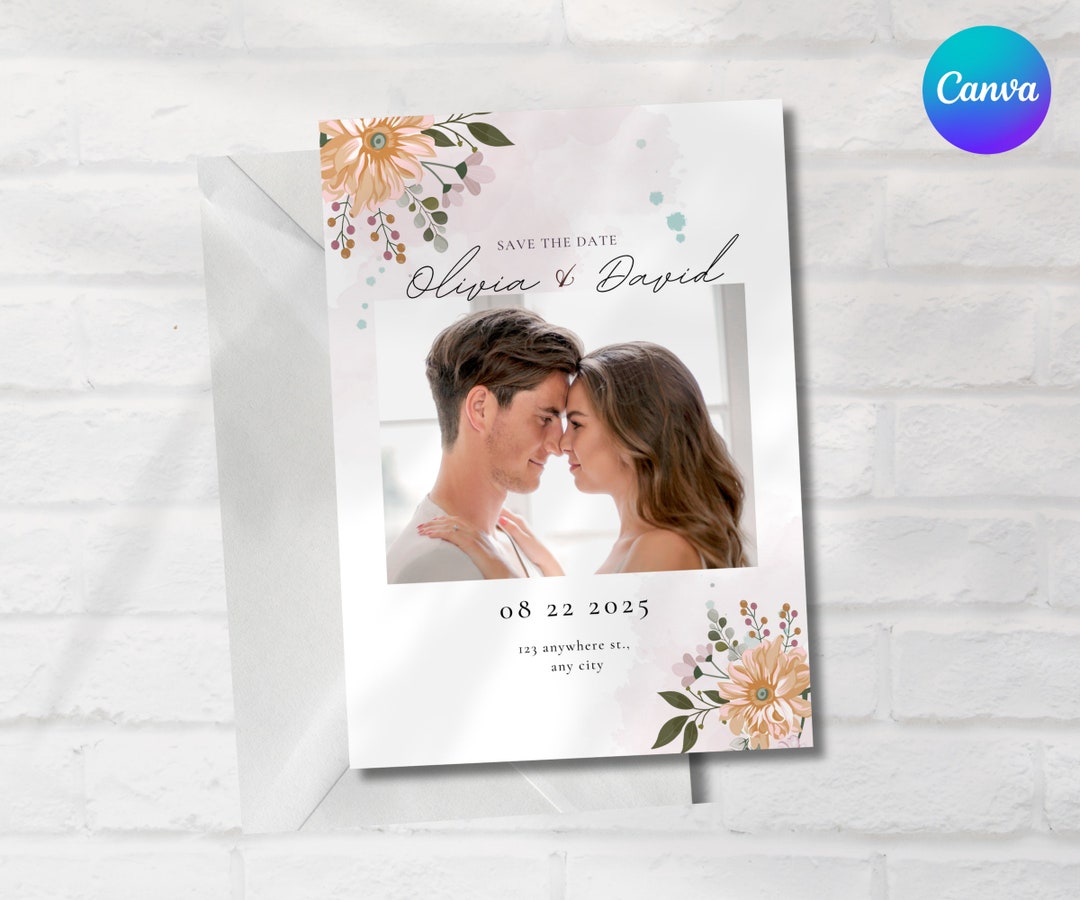 Wildflower Wedding Floral Save the Date PDF Romantic Invitation Canva ...