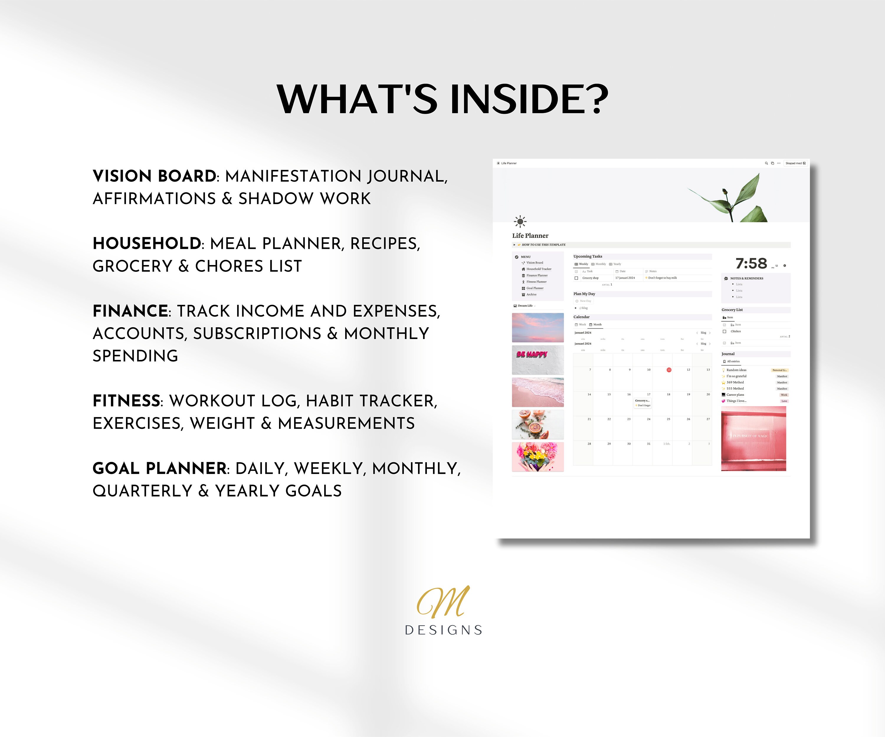 Notion Second Brain Template Aesthetic Notion Life Planner Productivity ...