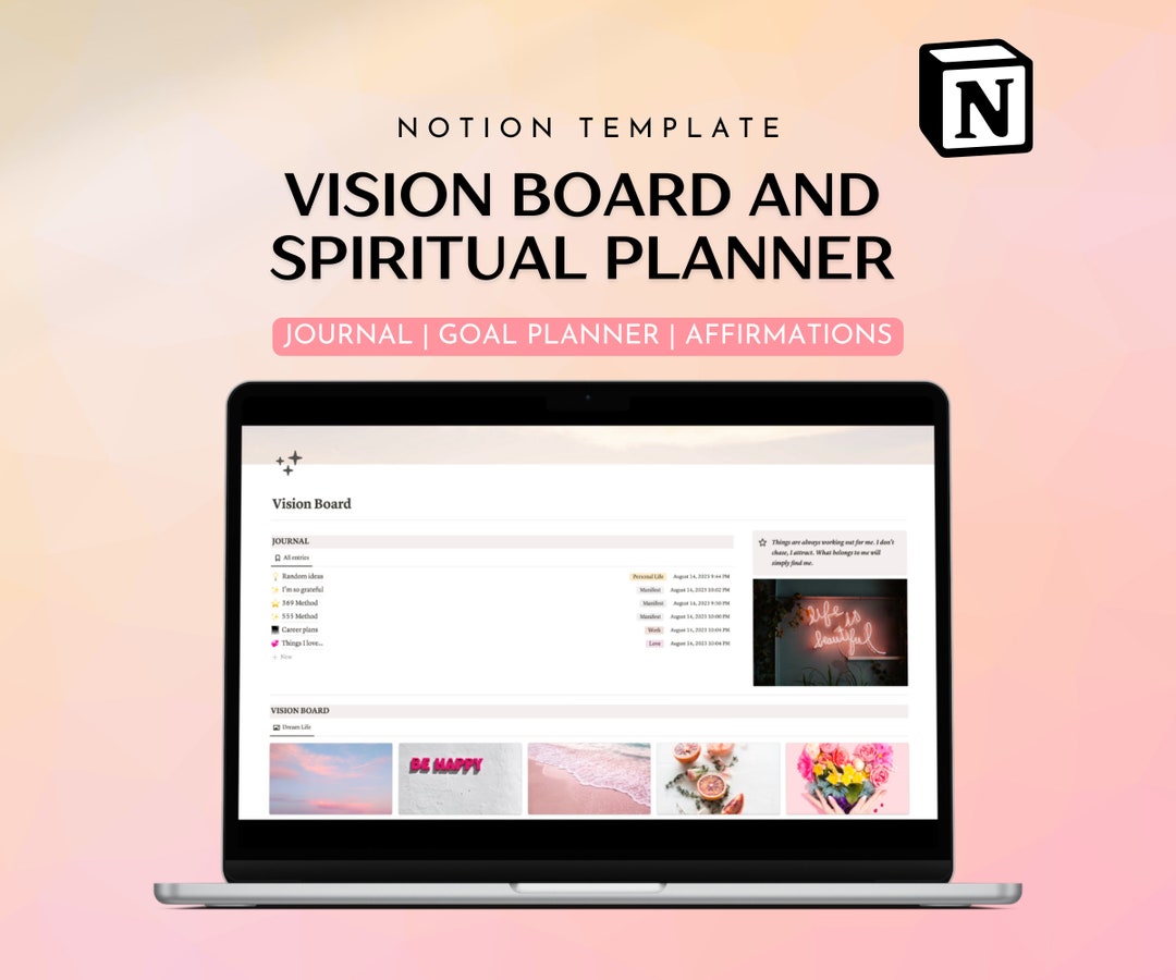 Notion Vision Board Planner Manifestation Plan Gratitude Log Template Notion Spiritual Manifest ...