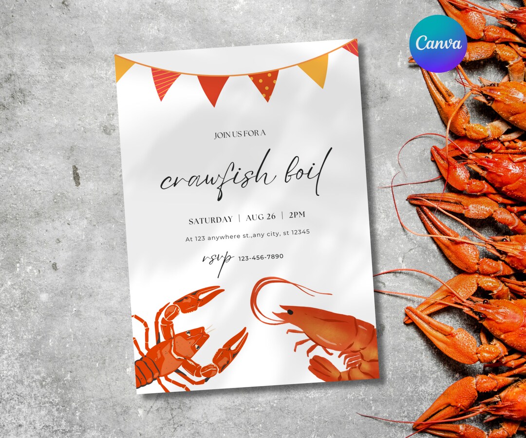 Crawfish Boil Party Invite, Watercolor Crawfish Invitation ...