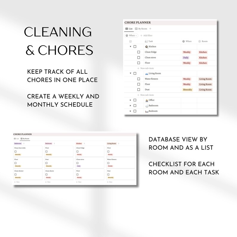 Minimal Notion Template Weekly Cleaning Schedule Daily Chore List ADHD Notion Planner Cleaner ...