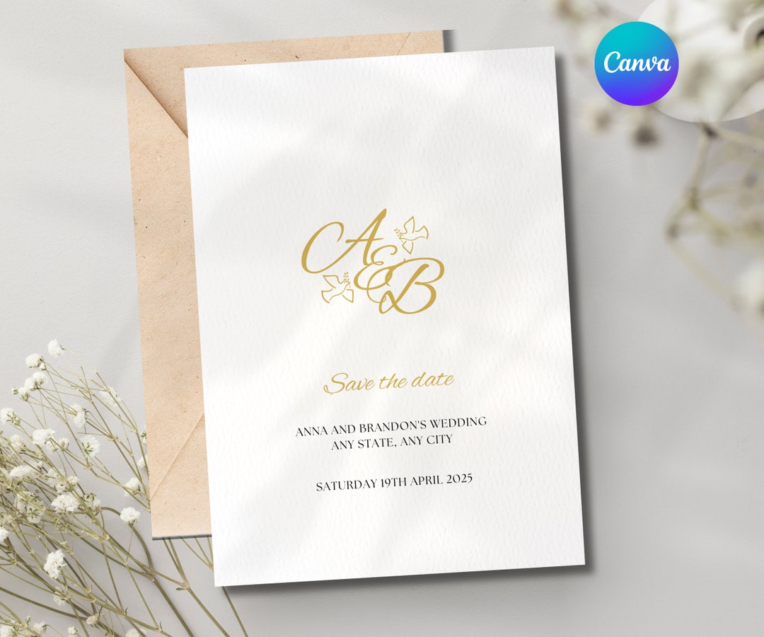Elegant Save the Date PDF Canva Wedding Invitation Printing Template ...