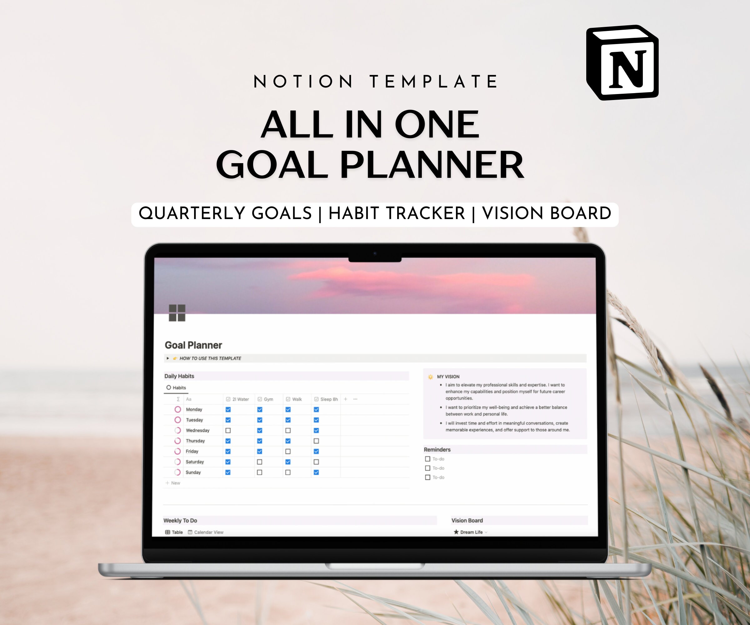 2024 Notion Template for Quarterly Goals Notion Habit Tracker New Year ...
