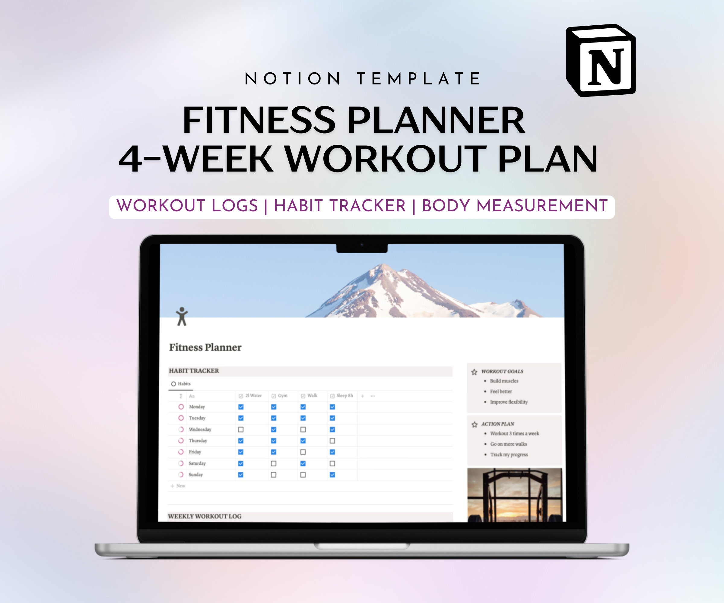 Notion Workout Plans, 30 Day Workout Plan, Gym Notion Planner, Notion ...
