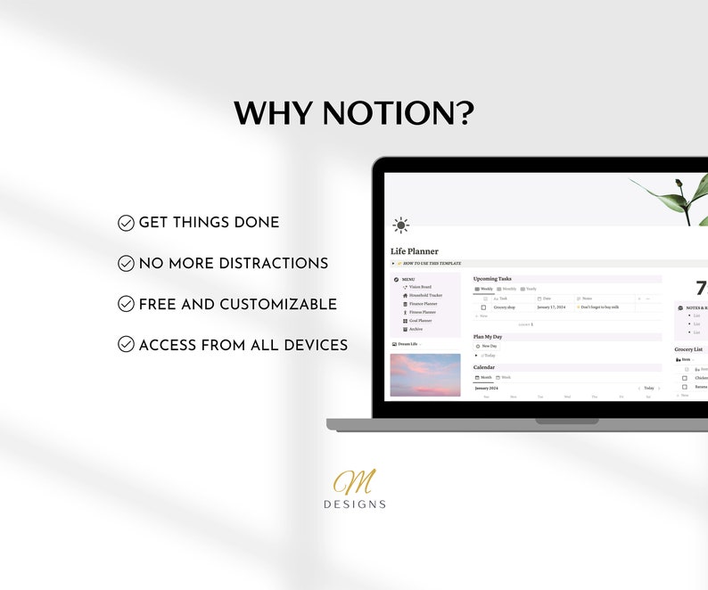 Notion Second Brain Template Aesthetic Notion Life Planner Productivity Goals Tracker Task ...