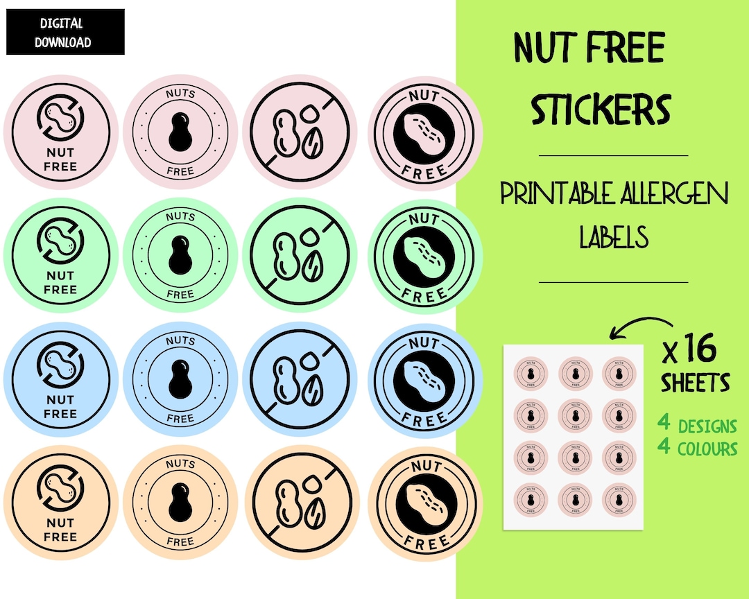 Nut Free Sticker Nut Free Label Nut Allergy Sticker Nut - Etsy