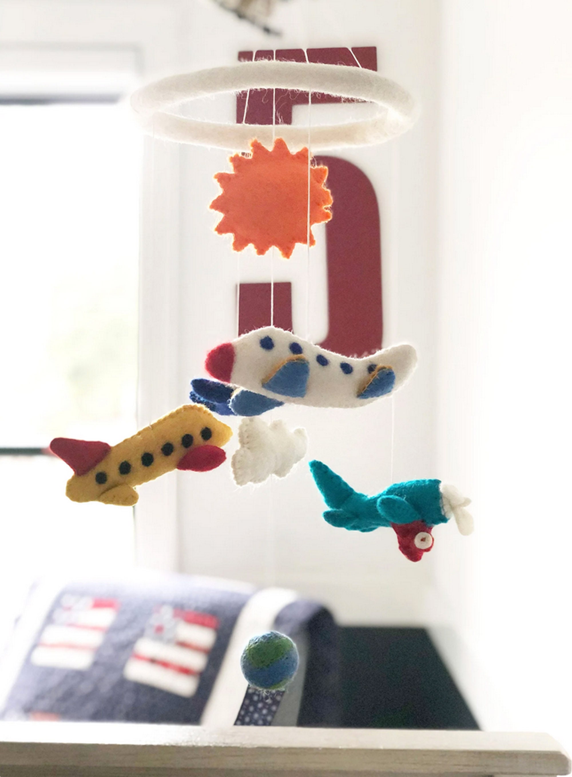 Adorable Airplane Mobile for Nursery Handmade Natural Wool Felt-made in ...