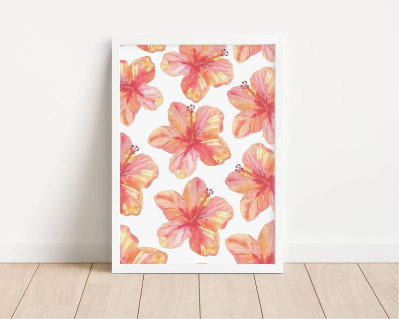 Hibiscus Flower Hawaiian Art Print Decor Wall Art Retro Art Print ...