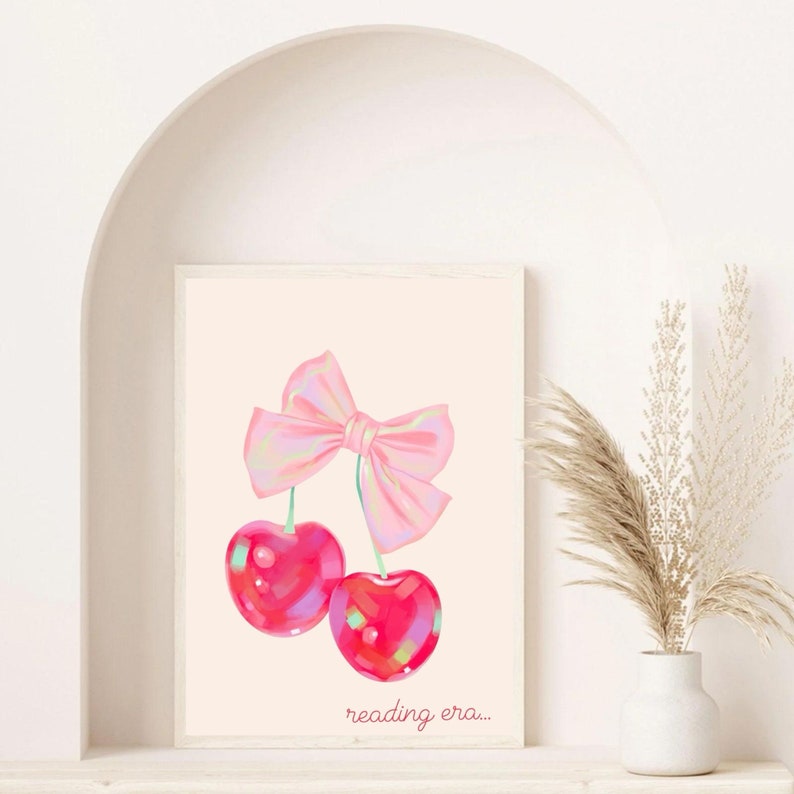 Reading Era Heart Cherry Pink Art Print Decor Funky Wall Art Retro Art ...