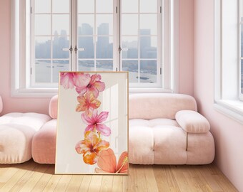 Hibiscus Flower Hawaiian Art Print Decor Wall Art Retro Art Print ...