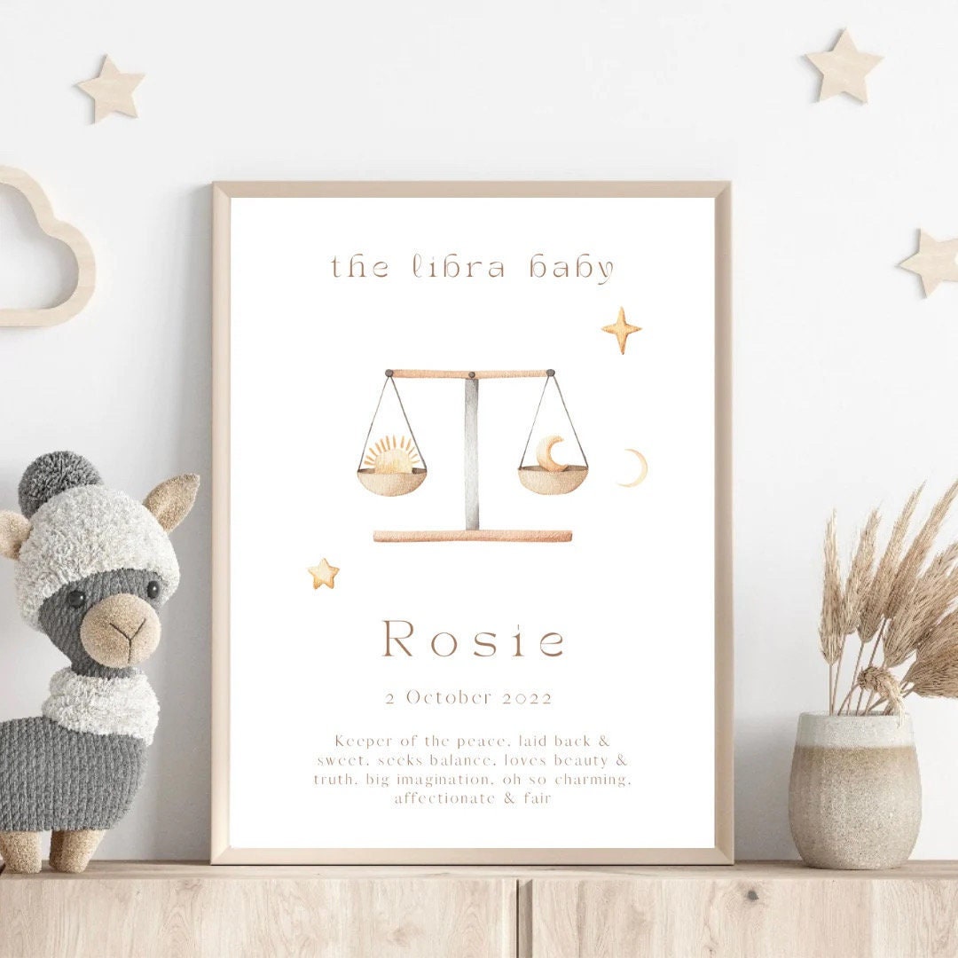 Custom Personalized Baby Child Name Zodiac Print Libra Baby Print ...