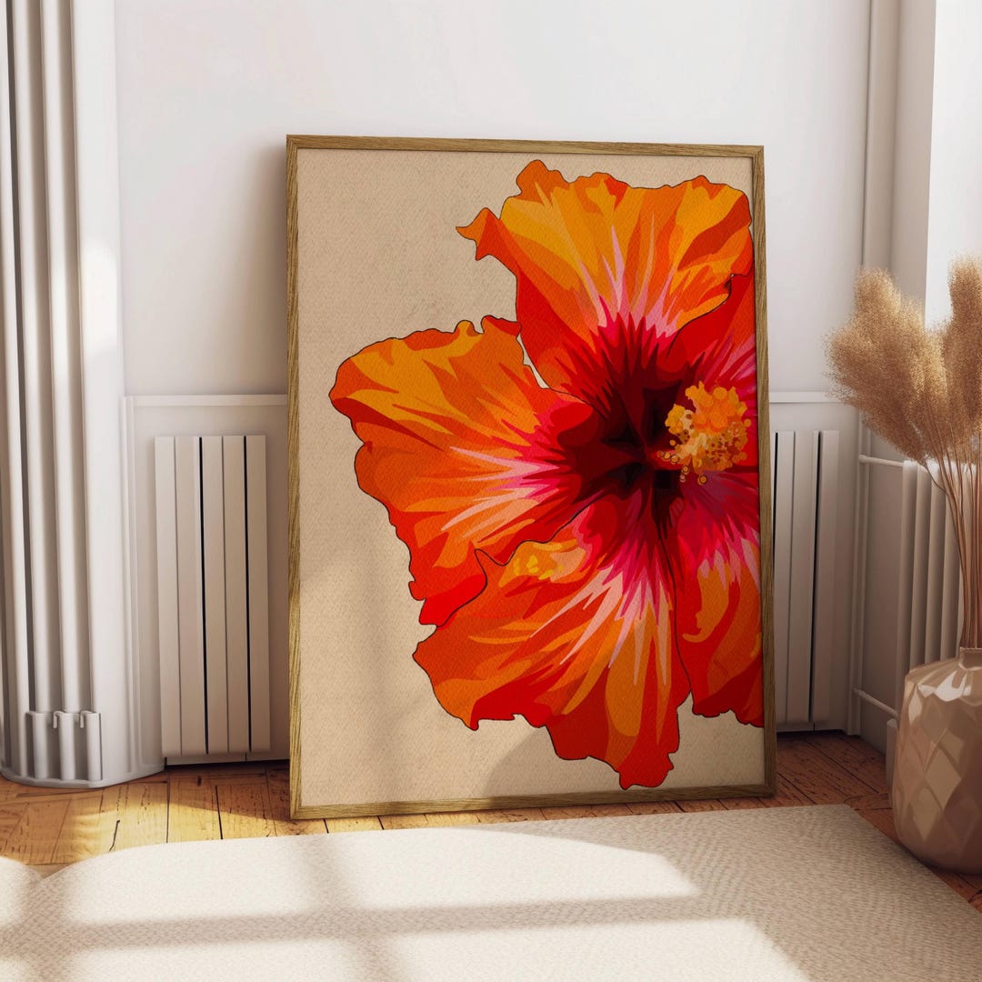 Hibiscus Flower Hawaiian Art Print Decor Funky Wall Art Retro Art Print ...