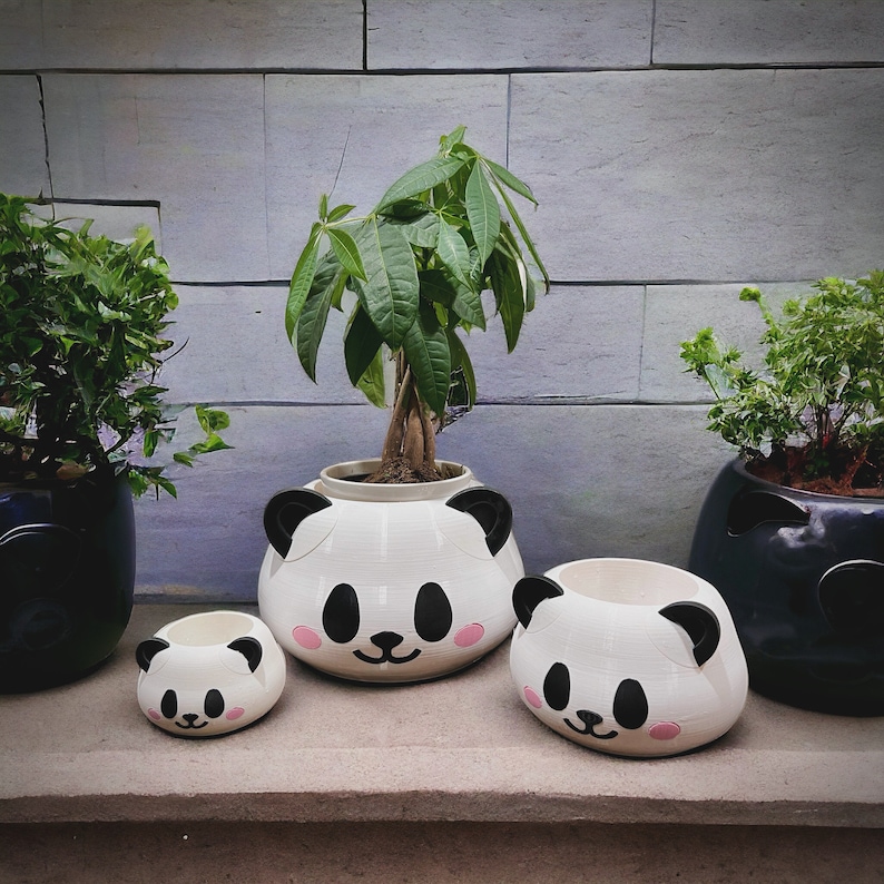 3D Printed Panda Planter Set: Whimsical 3-piece Indoor Garden Pots - Etsy