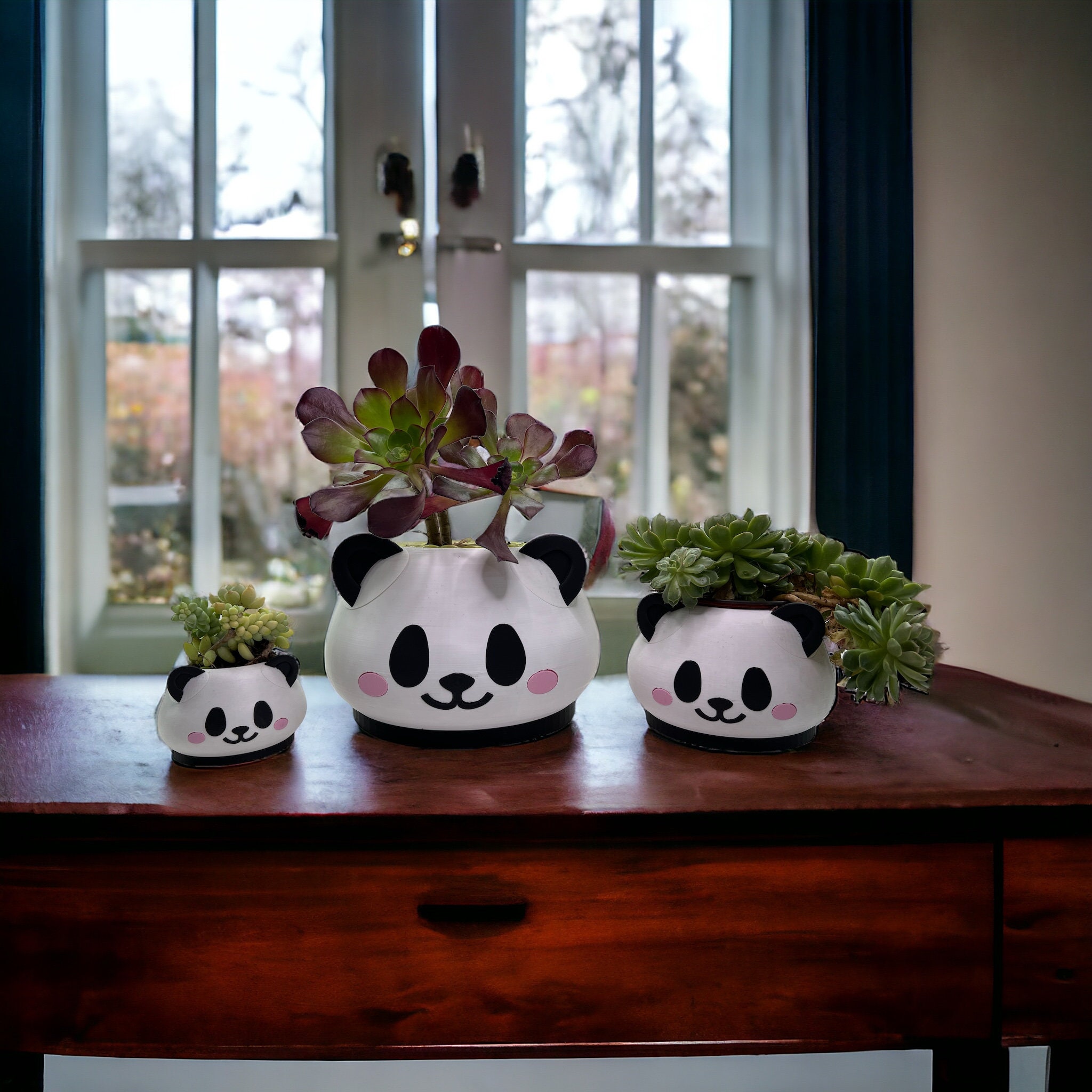 3D Printed Panda Planter Set: Whimsical 3-piece Indoor Garden Pots - Etsy