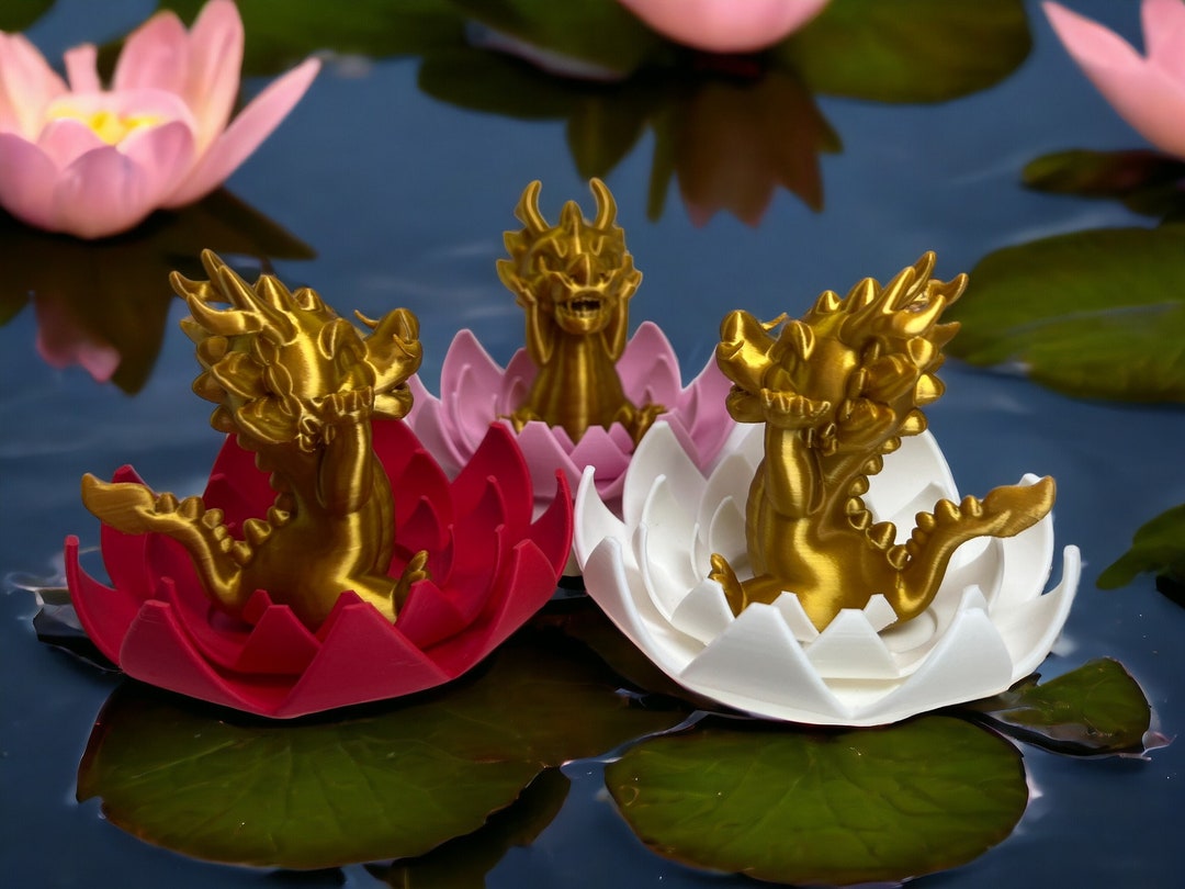 Cute Dragon in a Lotus Flower - Etsy UK