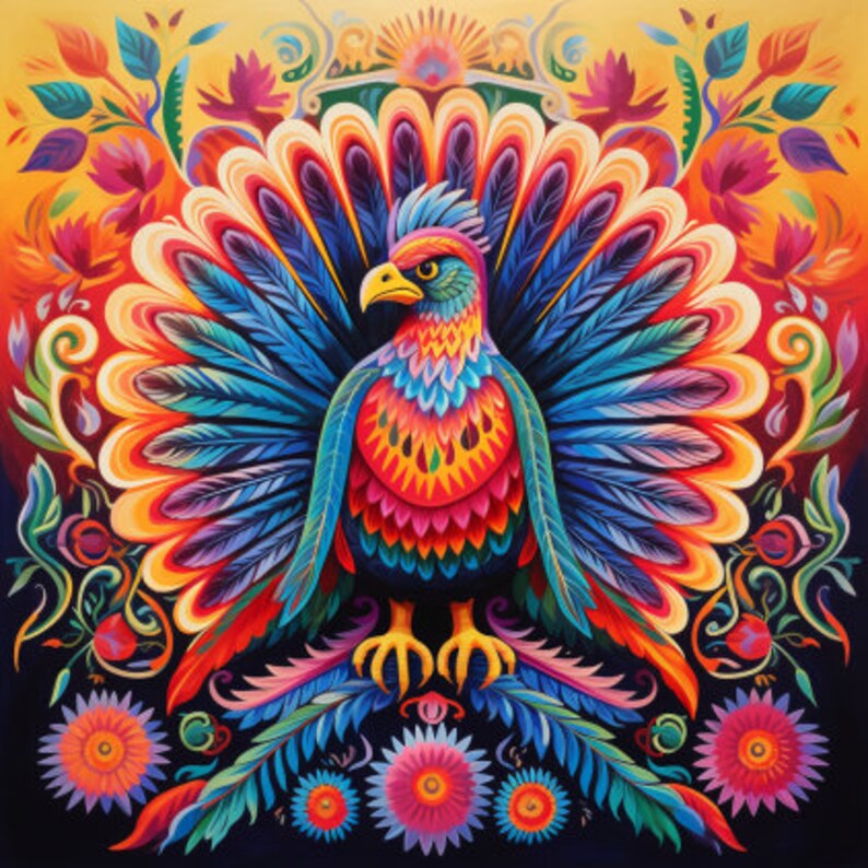 Mexican Flowers - Watercolor Vibrant Floral Clipart-unique Otomi Floral ...