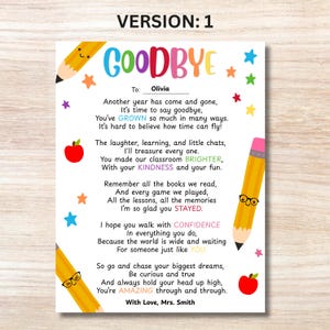 EDITABLE End of School Year Letter for Students, Goodbye Letter From ...