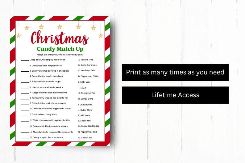 Christmas Candy Match up Game, Printable Christmas Games for Kids and ...