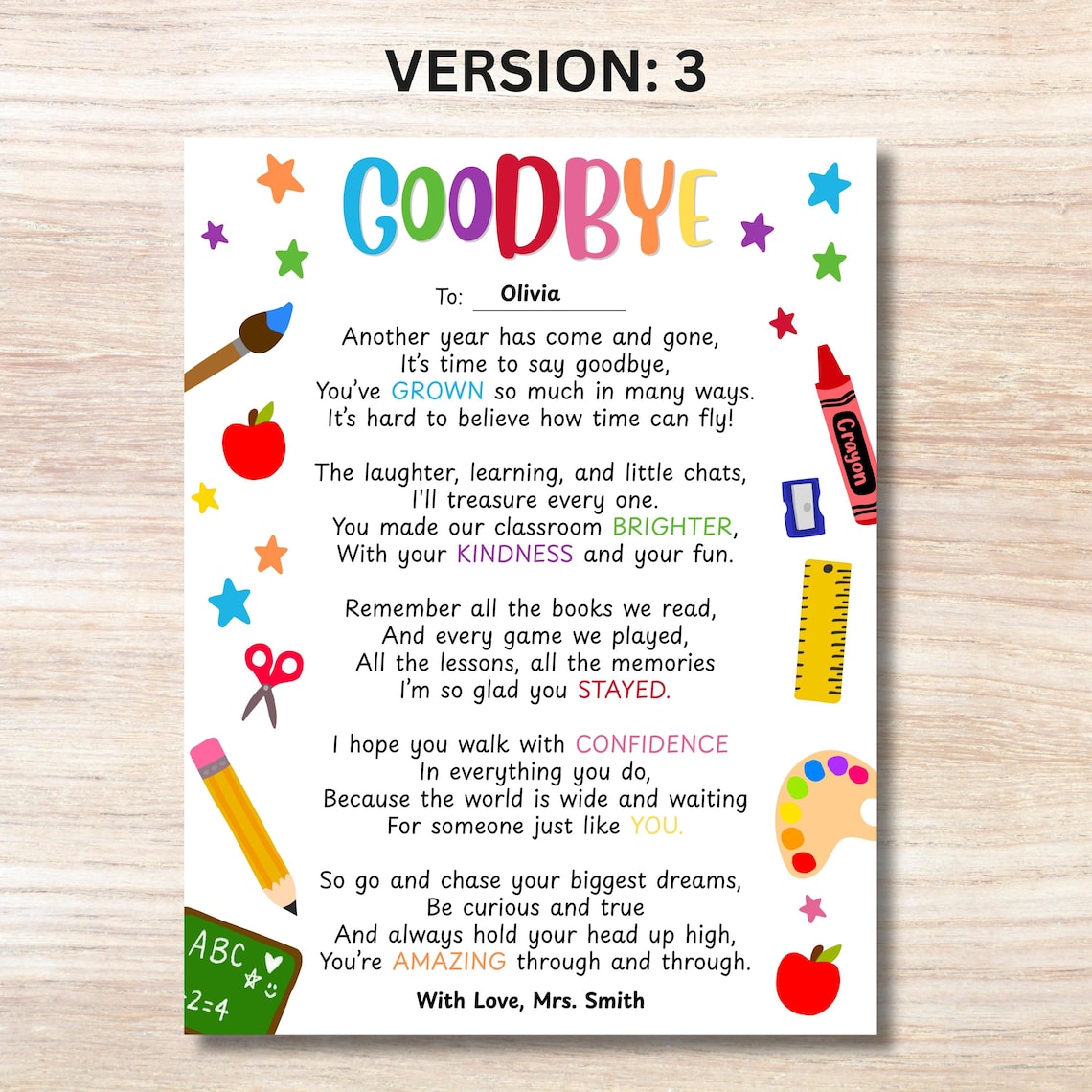 EDITABLE End of School Year Letter for Students, Goodbye Letter From ...