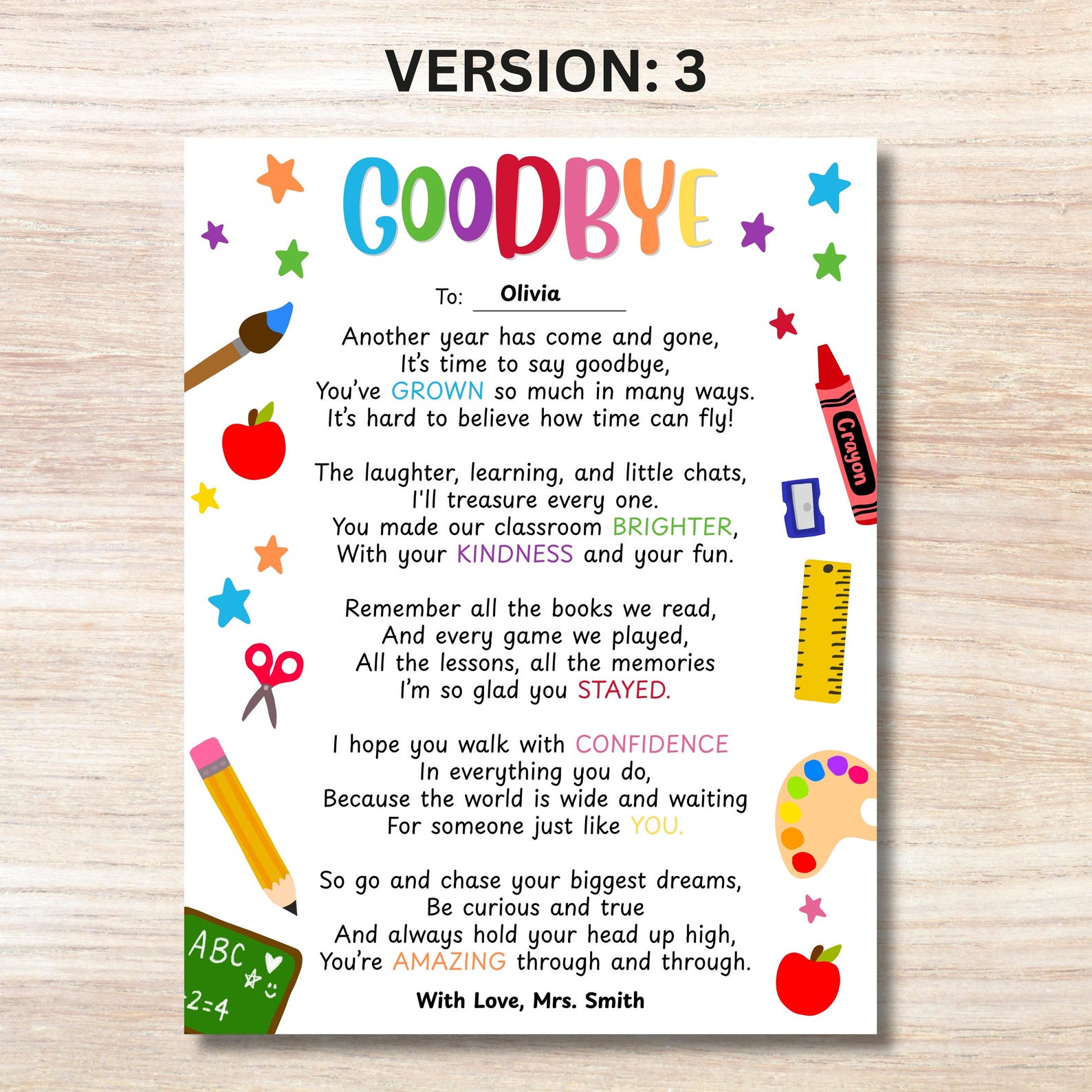 EDITABLE End of School Year Letter for Students, Goodbye Letter From ...