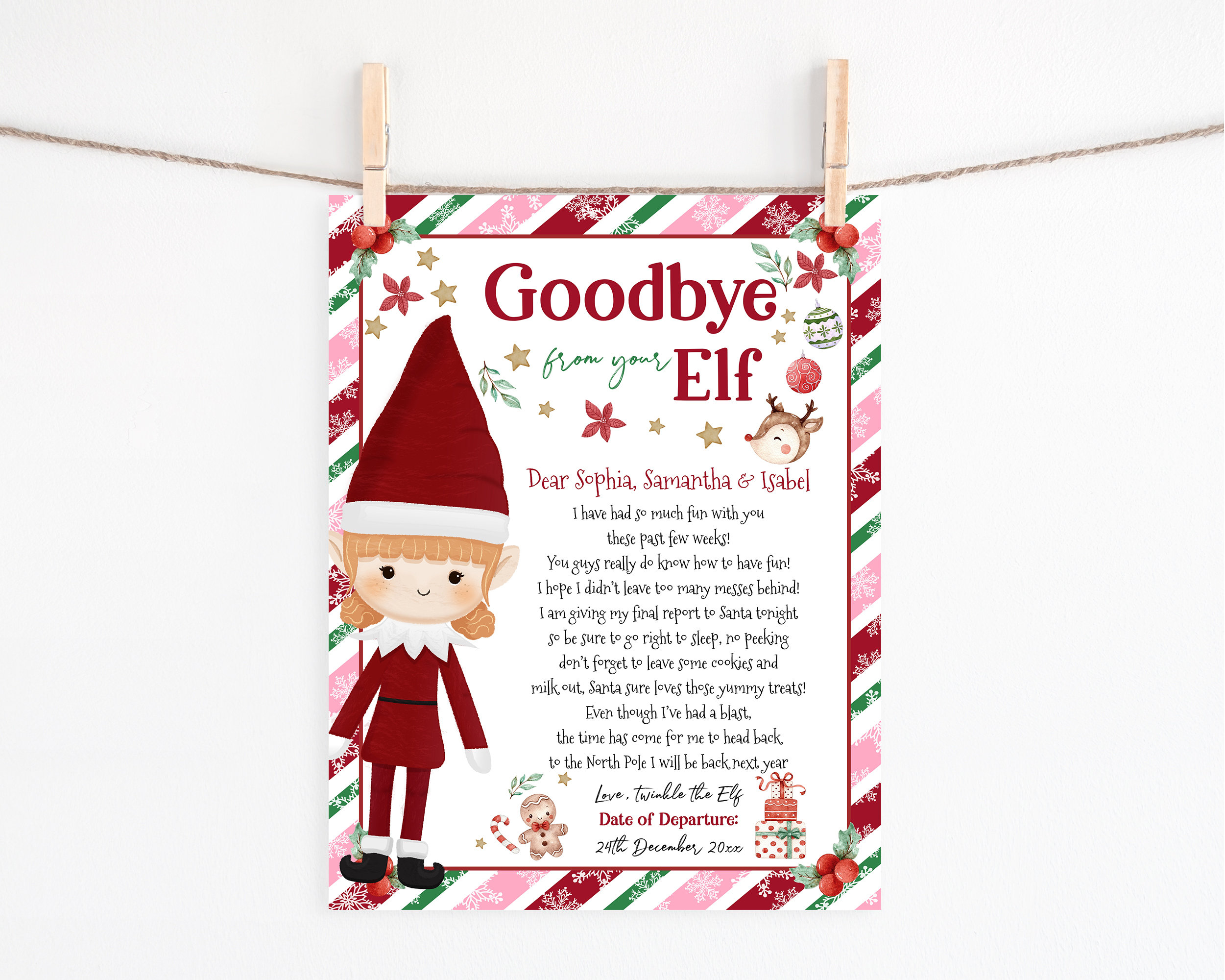 Editable Elf Goodbye Letter Bye Elf Letter Farewell From - Etsy
