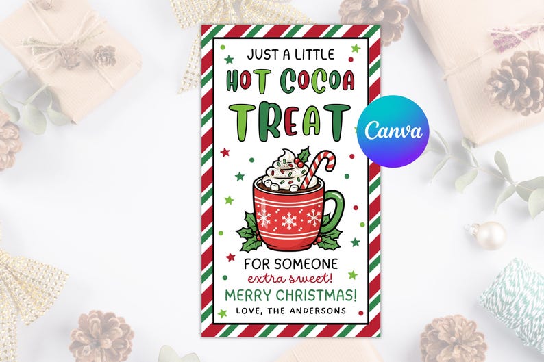 Editable Christmas Just a Little Hot Cocoa Treat Gift Tag, Printable ...