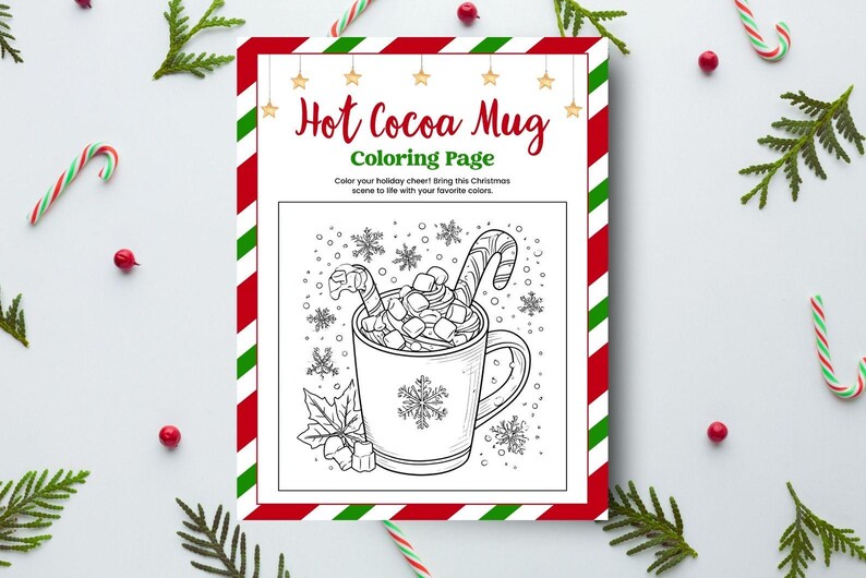 Christmas Hot Cocoa Coloring Page, Printable Holiday Coloring Sheet for ...
