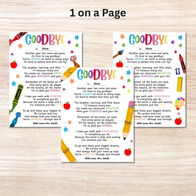 EDITABLE End of School Year Letter for Students, Goodbye Letter From ...