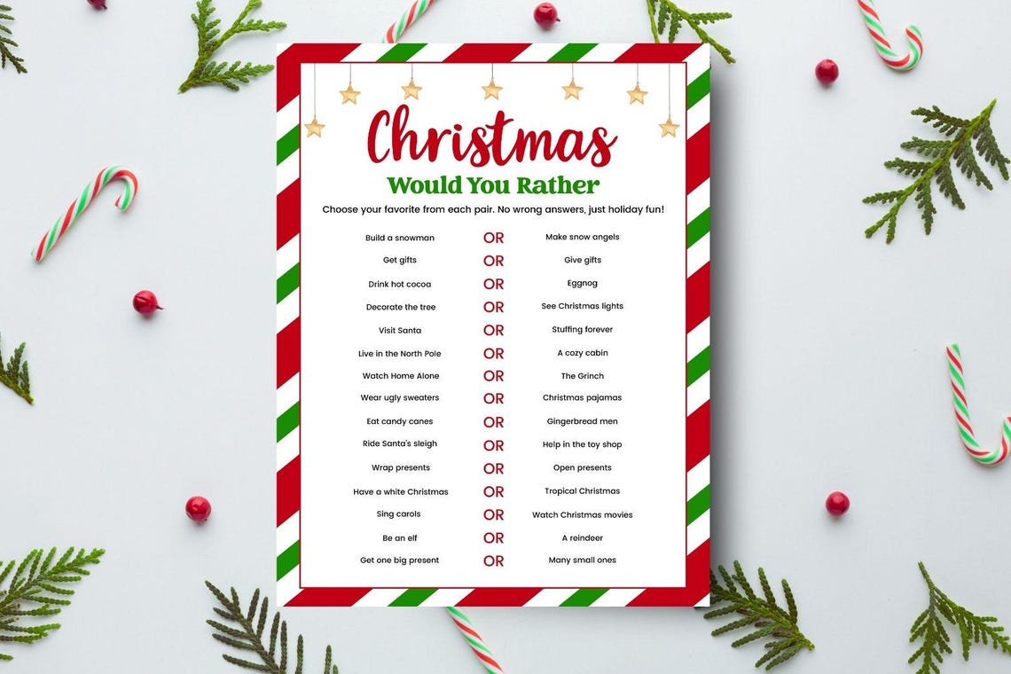 Christmas Would You Rather Game, Printable Christmas Games for Kids and ...