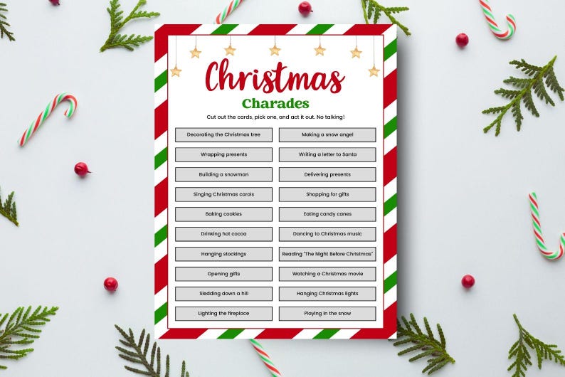 Christmas Charades Game, Printable Christmas Games for Kids and Adults ...