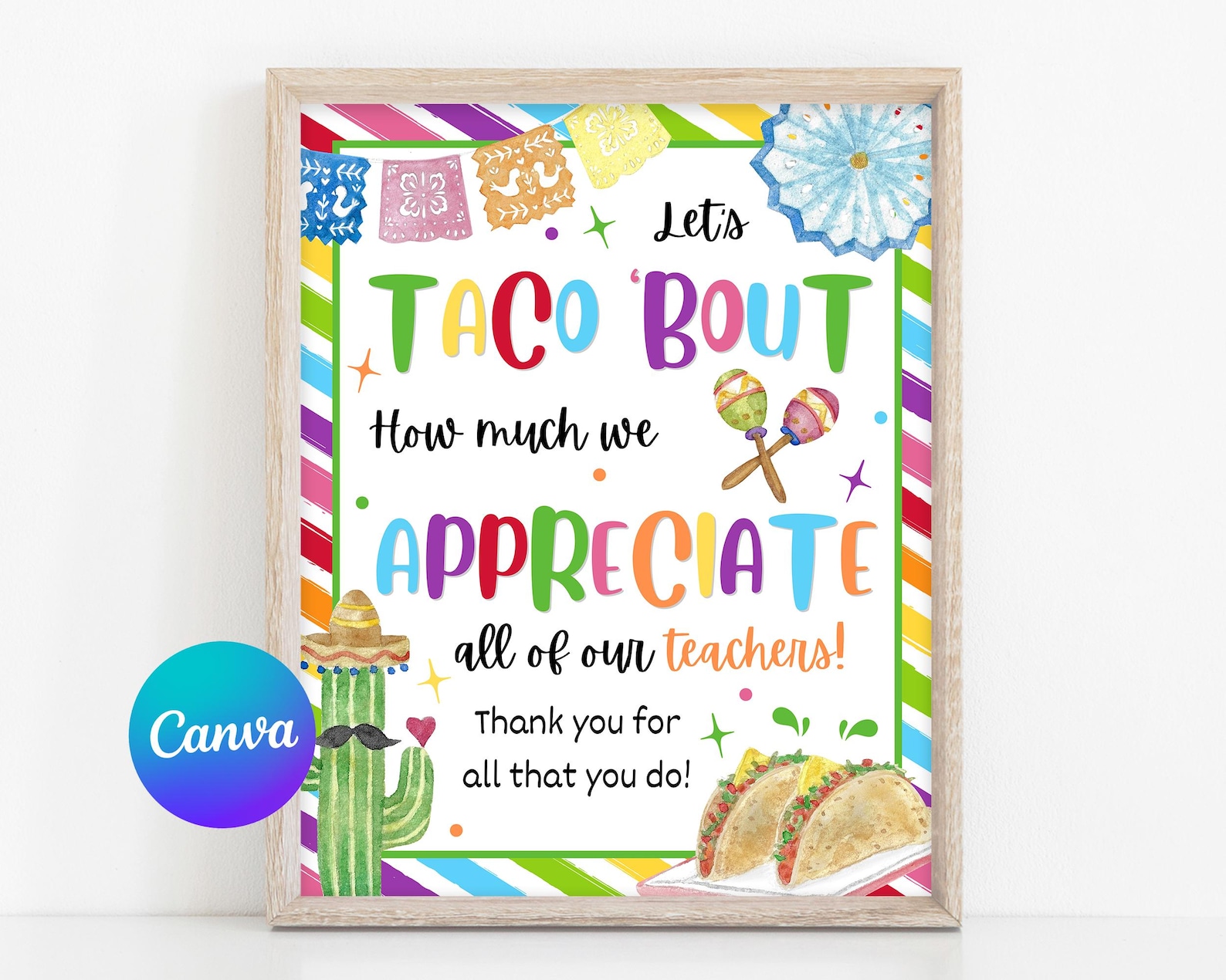 EDITABLE Taco 'bout Teacher Appreciation Sign, Mexican Food Teacher ...