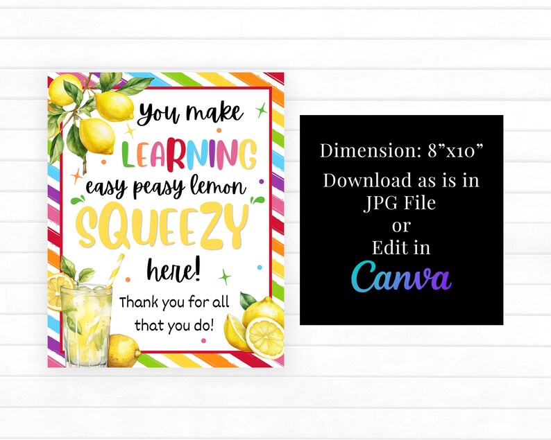 EDITABLE Lemonade Teacher Appreciation Sign, Lemon Squeeze Stand Sign ...