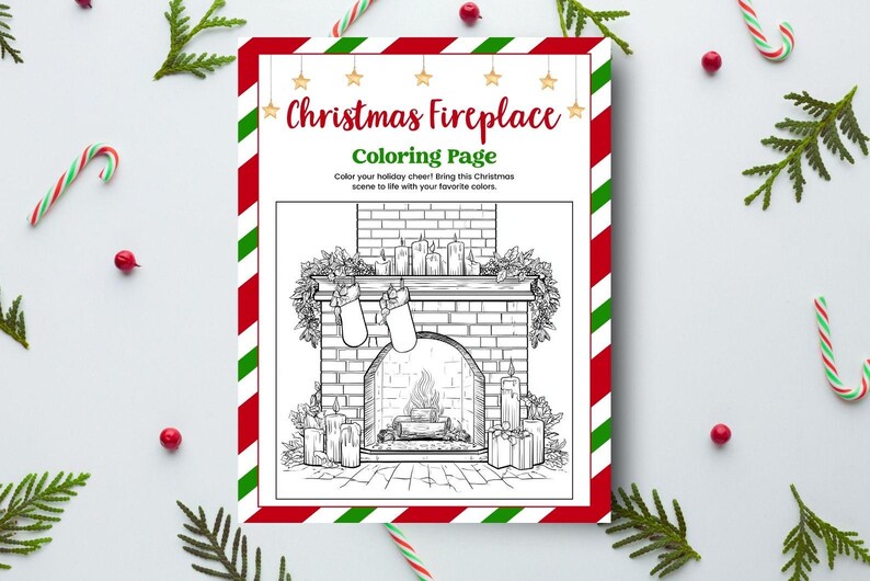 Christmas Fireplace Coloring Page, Printable Christmas Coloring for ...