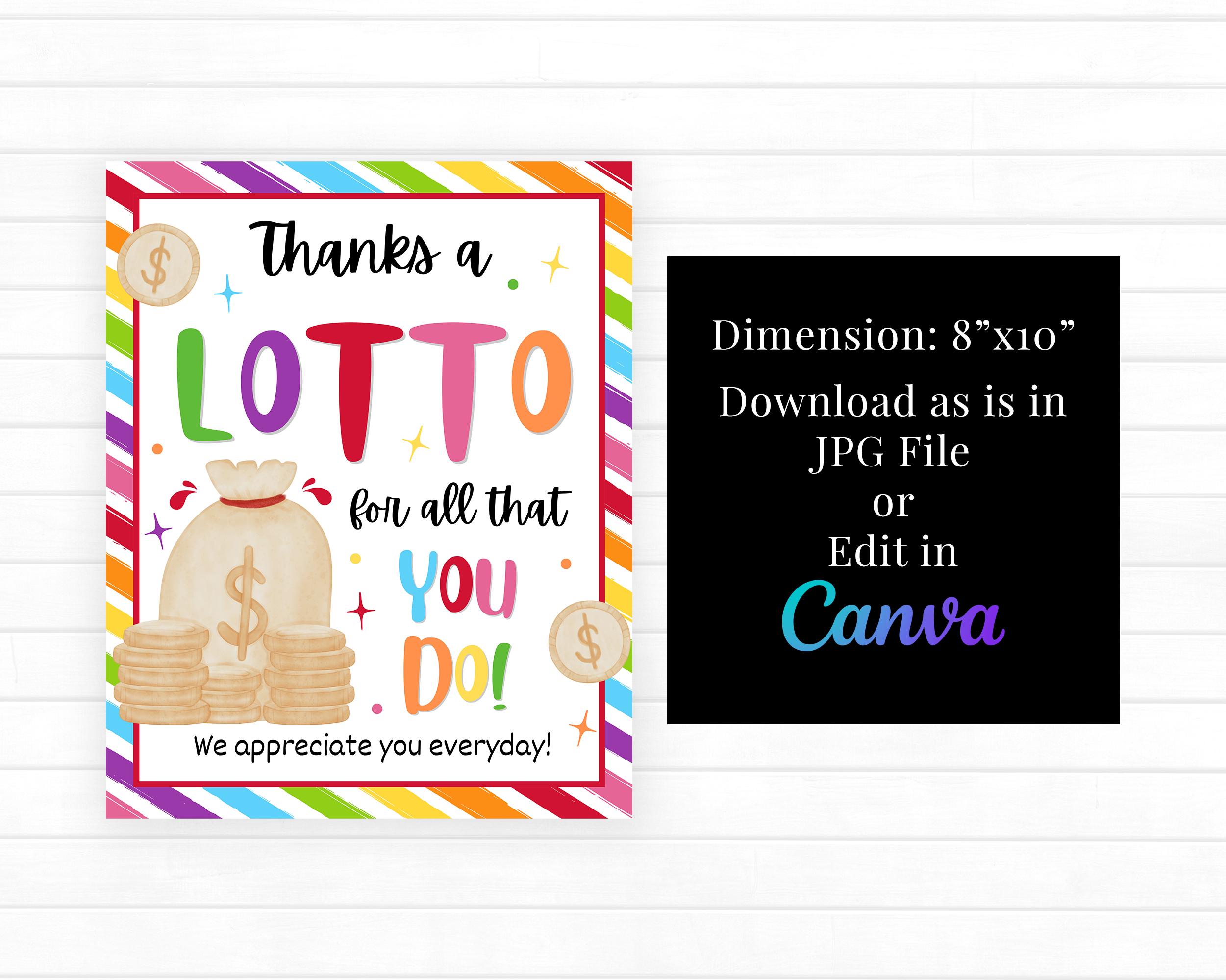 EDITABLE Lottery Teacher Appreciation Sign, Lotto Teacher Appreciation ...