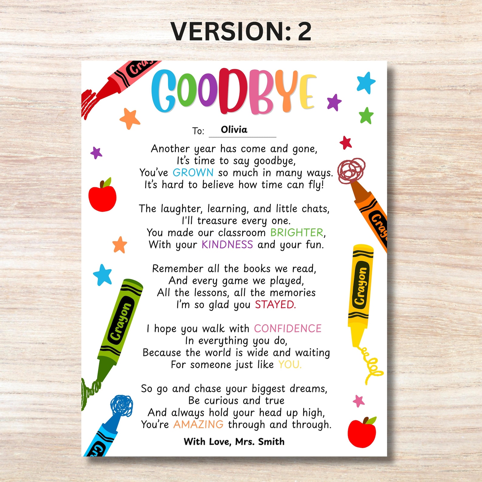 EDITABLE End of School Year Letter for Students, Goodbye Letter From ...